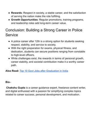 Police Officer Career Path in India After 12th (2025 Updated Guide) | PDF
