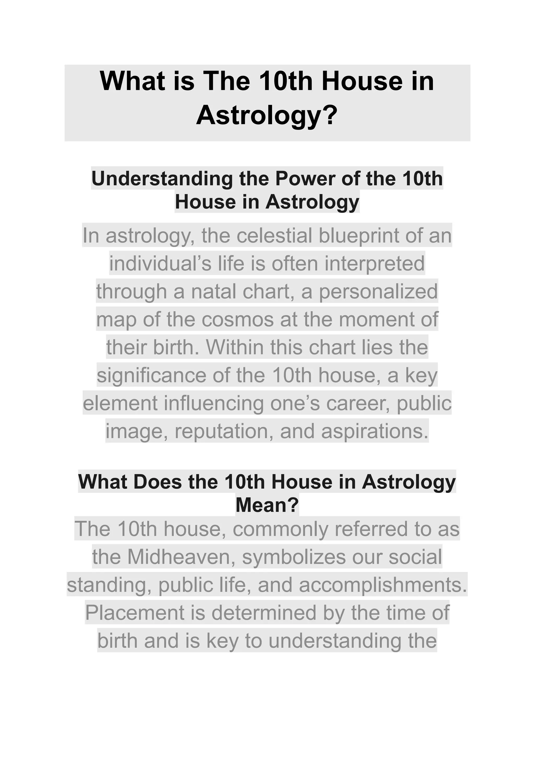 What is The 10th House in Astrology? | PDF