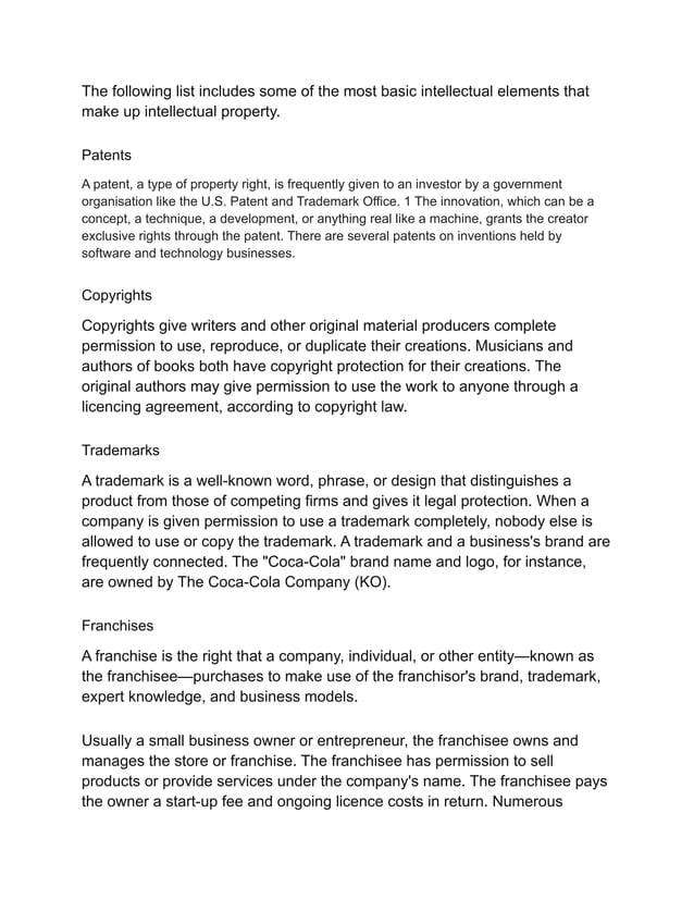 Define Intellectual Property And Its Types | PDF