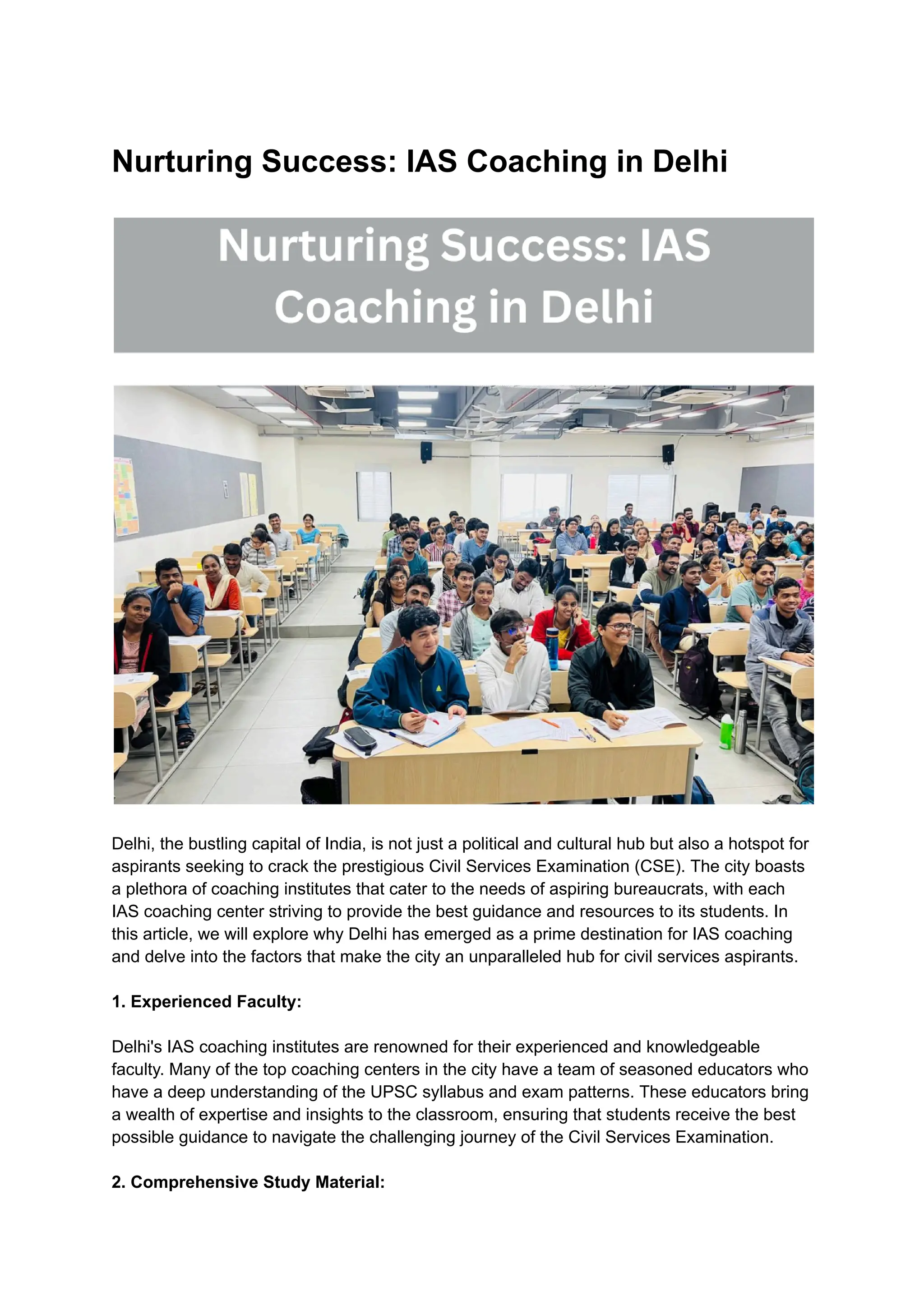 Nurturing Success: IAS Coaching in Delhi | PDF