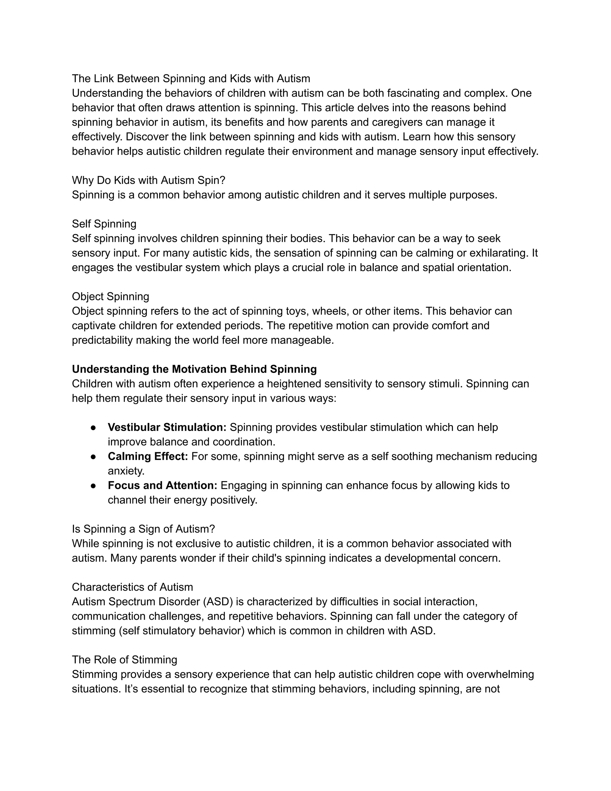 The Link Between Spinning and Kids with Autism | PDF