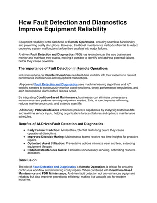 How Fault Detection and Diagnostics Improve Equipment Reliability | PDF