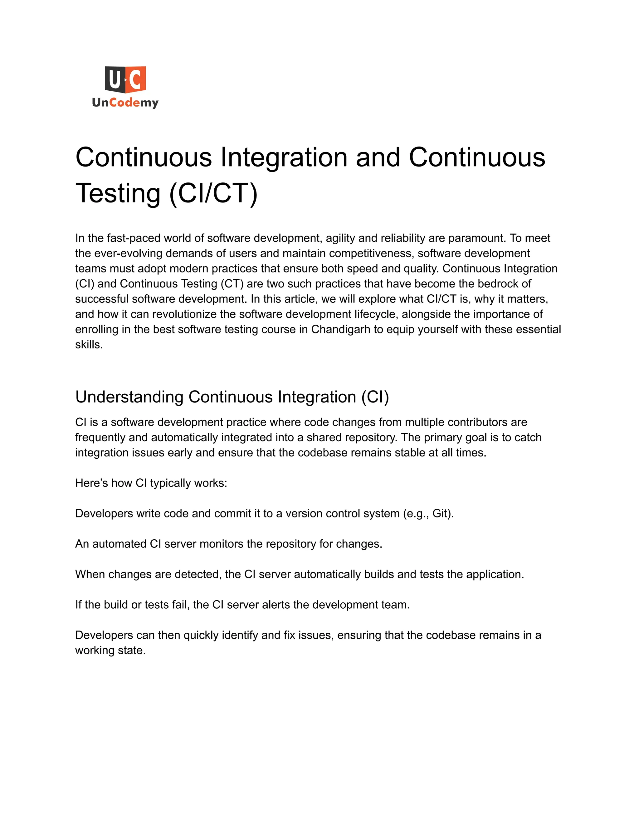 Continuous Integration And Continuous Testing Ci Ct Pdf