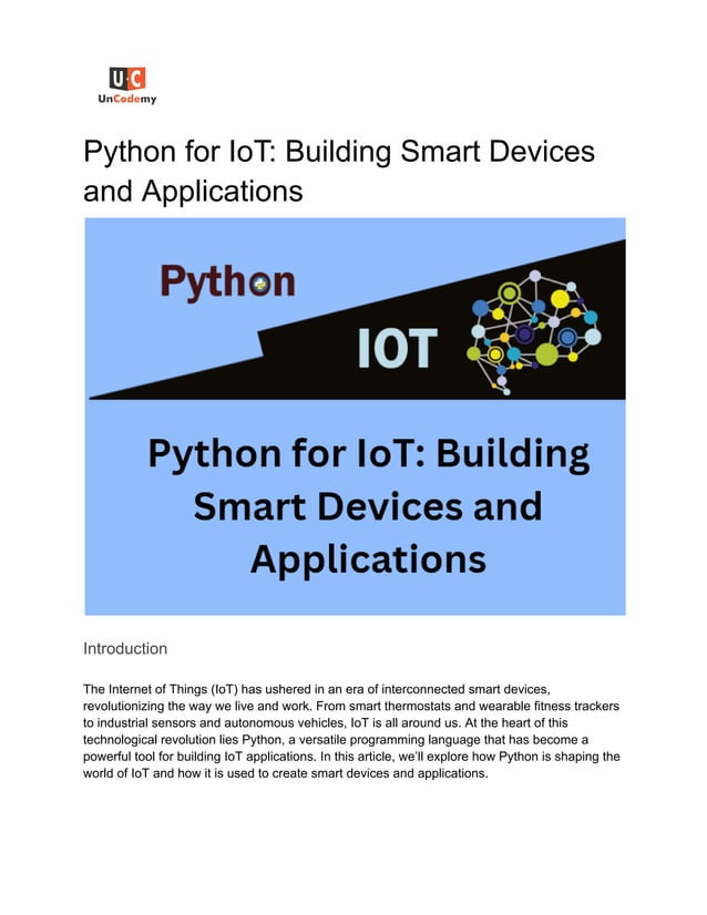 Python for IoT: Building Smart Devices and Applications | PDF