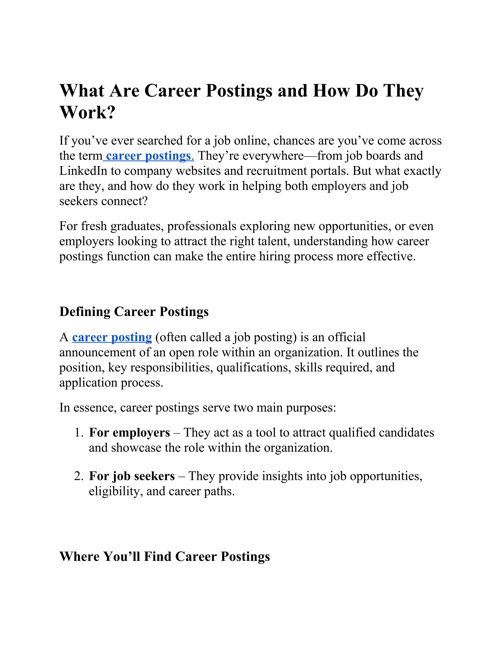 What Are Career Postings and How Do They Work? | DOCX
