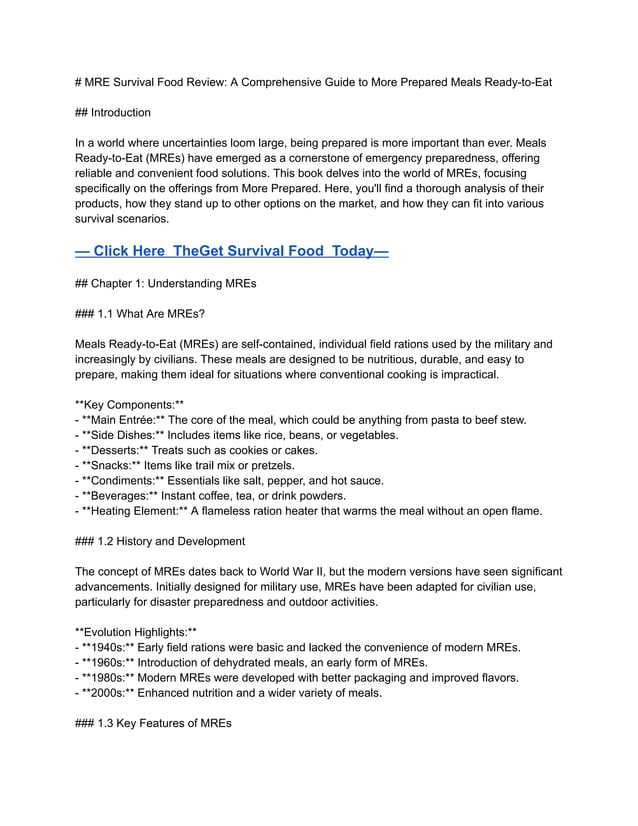 MRE Survival Food Review: A Comprehensive Guide to More Prepared Meals Ready-to-Eat | PDF ...