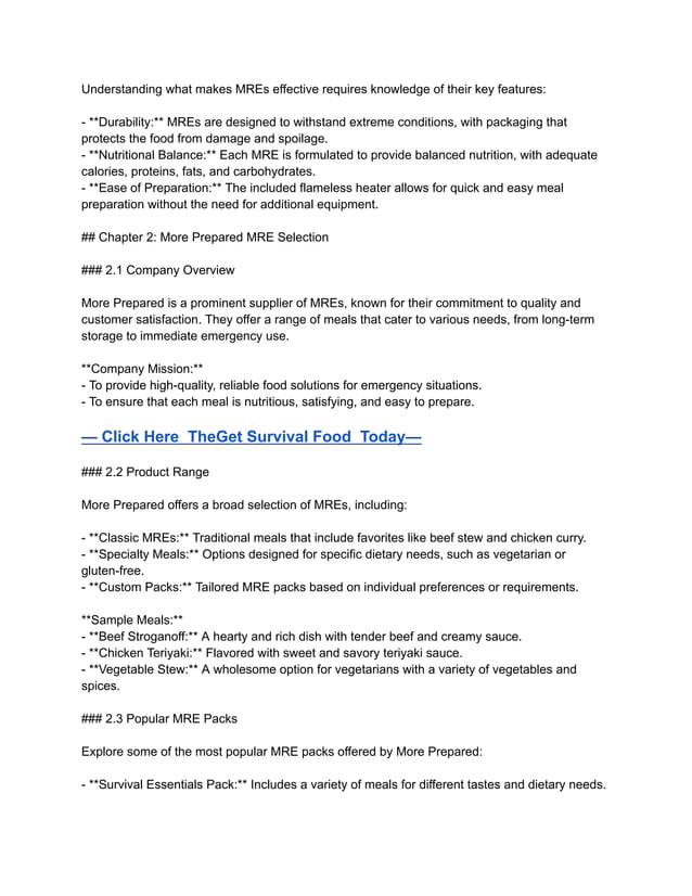MRE Survival Food Review: A Comprehensive Guide to More Prepared Meals Ready-to-Eat | PDF