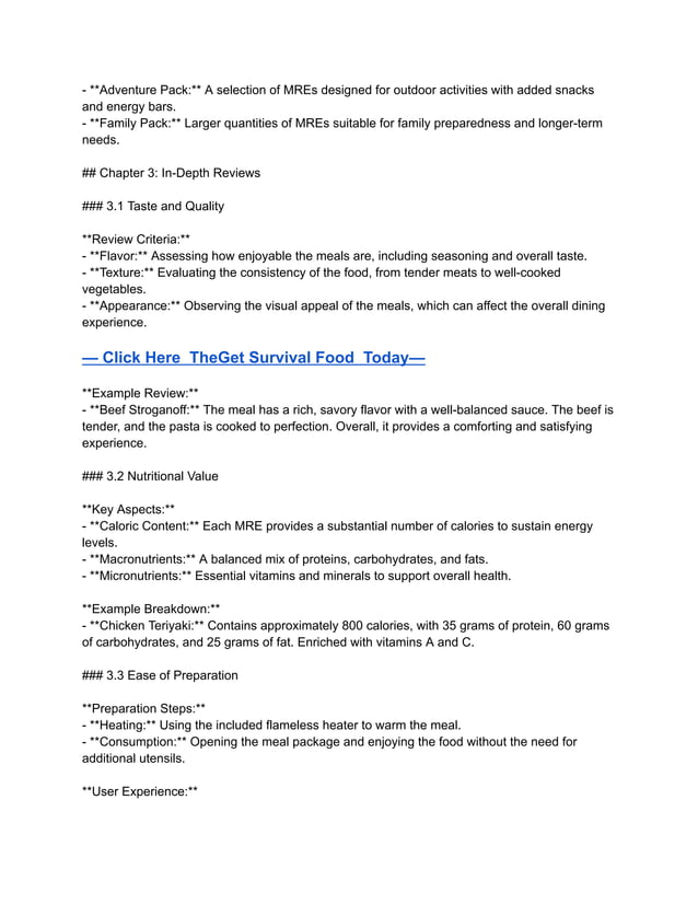 MRE Survival Food Review: A Comprehensive Guide to More Prepared Meals Ready-to-Eat | PDF ...