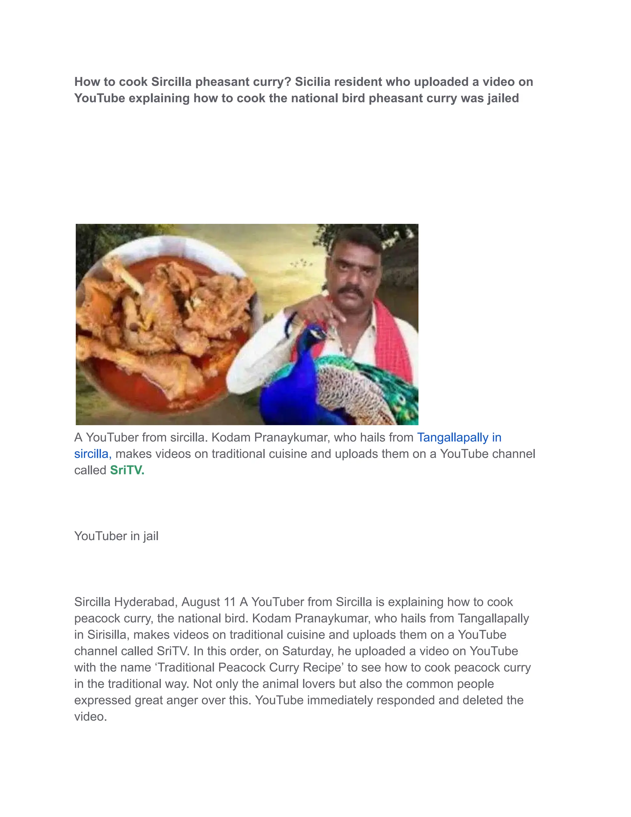 Peacock curry recipe.. YouTuber arrested | PDF