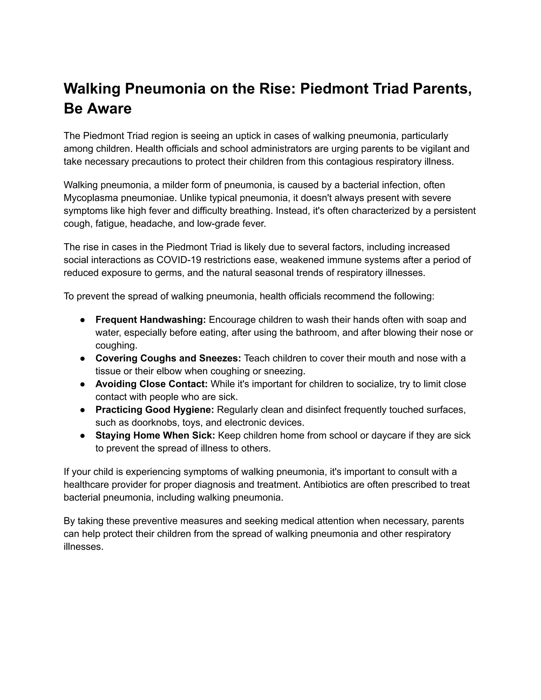 Walking Pneumonia on the Rise Parents Be Careful with the Kids | PDF