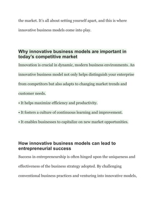 50 Innovative Business Models: The Keys to Entrepreneurial Success | PDF