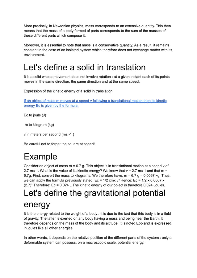 Kinetic energy and gravitational potential energy | PDF