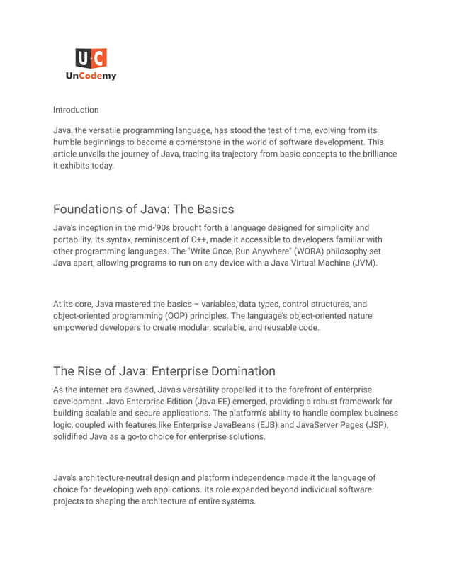 Java Unveiled: From Basics to Brilliance | PDF