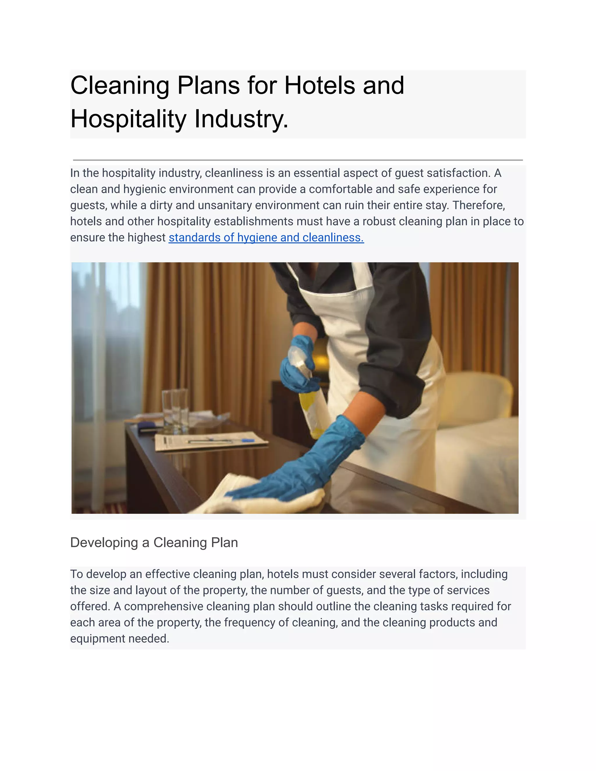 Cleaning Plans for Hotels and Hospitality Industry | PDF