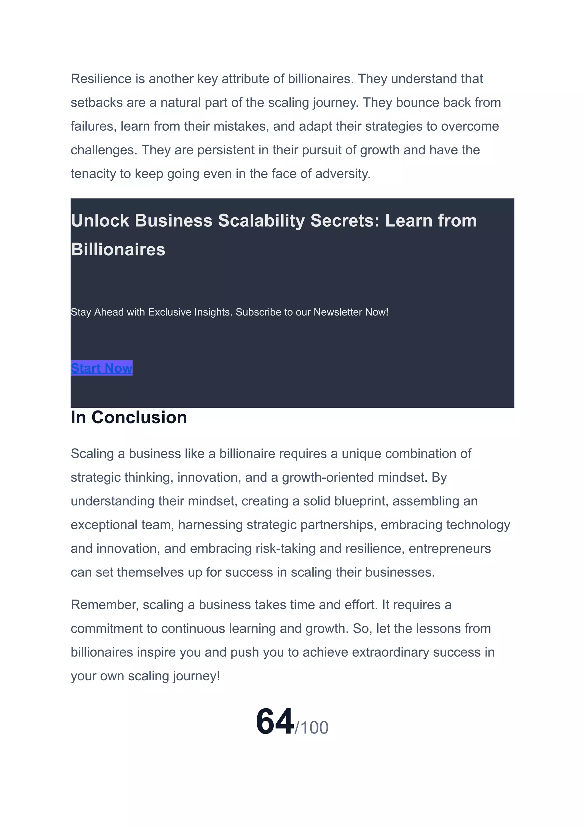 Mastering the Art of Business scaling: Lessons from Billionaires | PDF