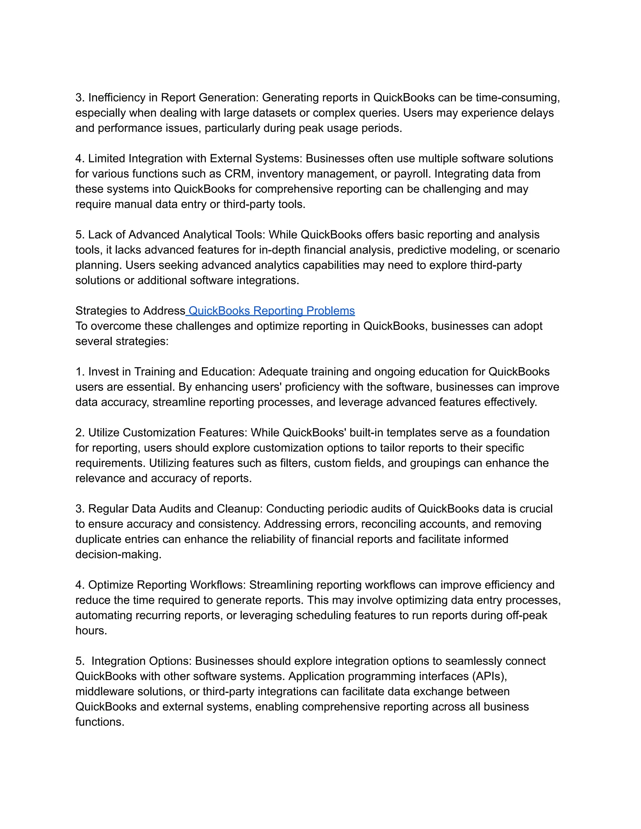 QuickBooks Reporting Problems............ | PDF