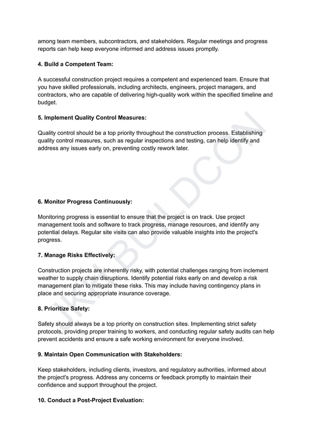 10 Essential Tips for a Successful Construction Project | PDF