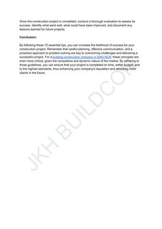 10 Essential Tips for a Successful Construction Project | PDF