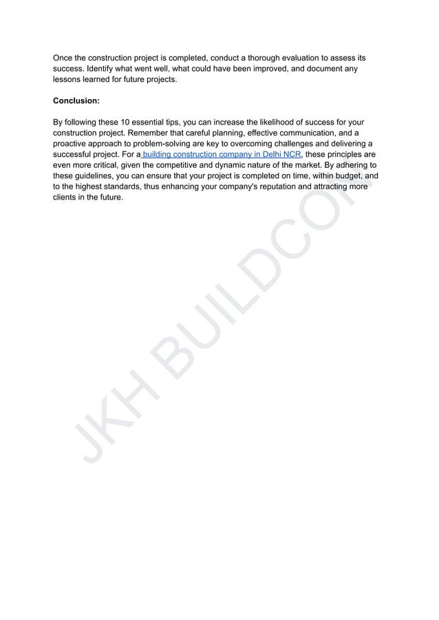 10 Essential Tips for a Successful Construction Project | PDF