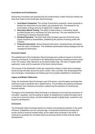 The Amsterdam Stock Exchange: The Oldest Stock Exchange in the World | PDF