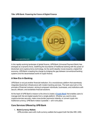 Title: UPB Bank: Powering the Future of Digital Finance | PDF