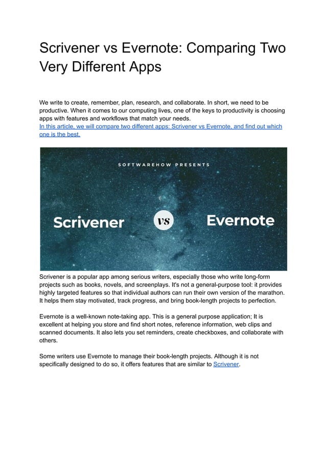 Scrivener vs Evernote: Comparing Two Very Different Apps | PDF