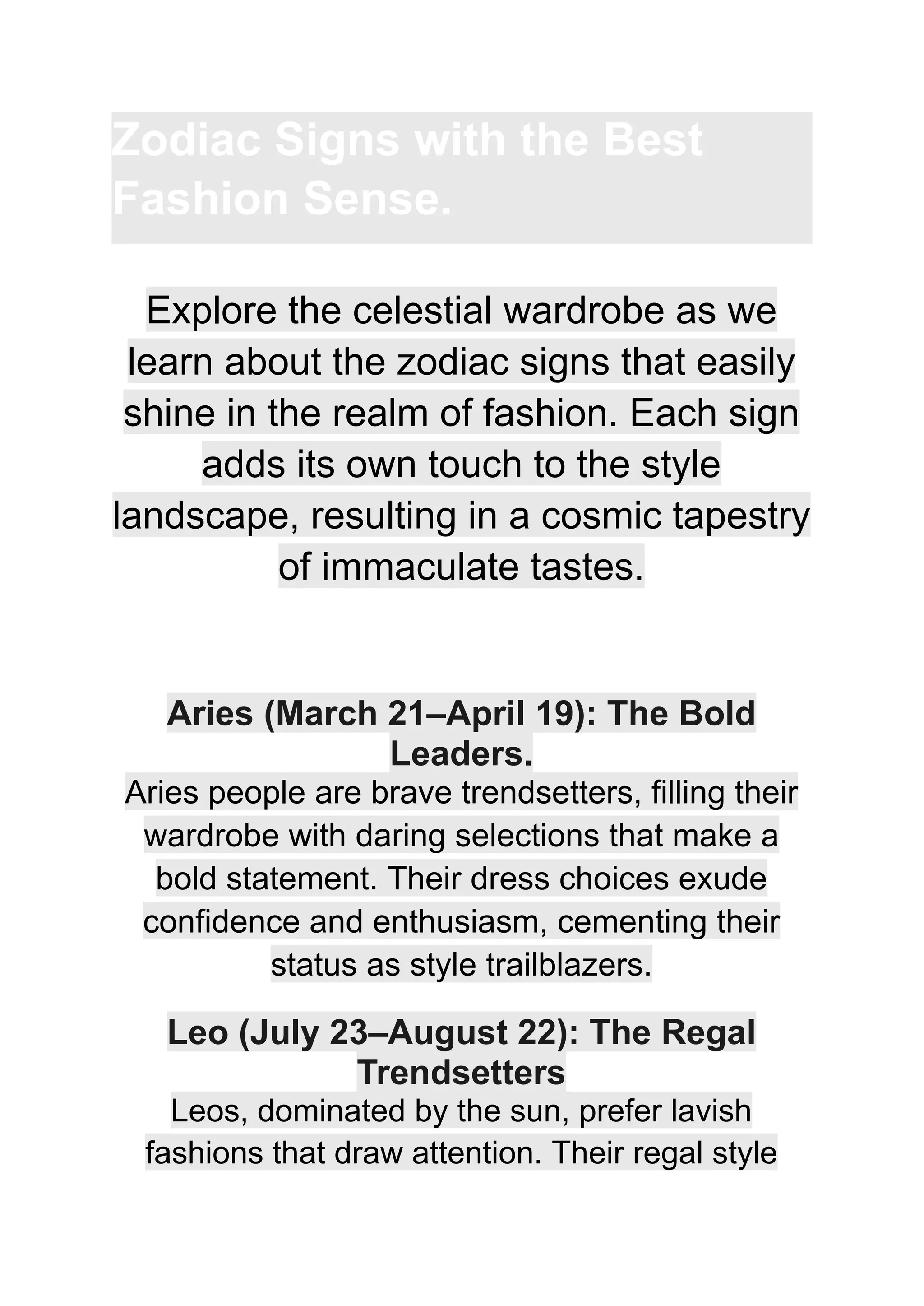 Zodiac Signs with the Best Fashion Sense. | PDF