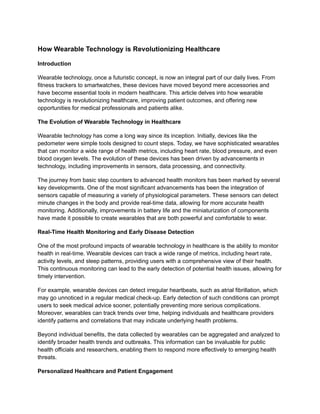 Wearable Technology Revolutionzing Health Care | PDF