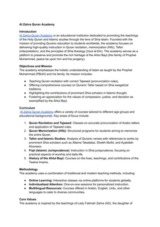 Al Zahra Quran Academy: Online Shia Quran Classes | PDF