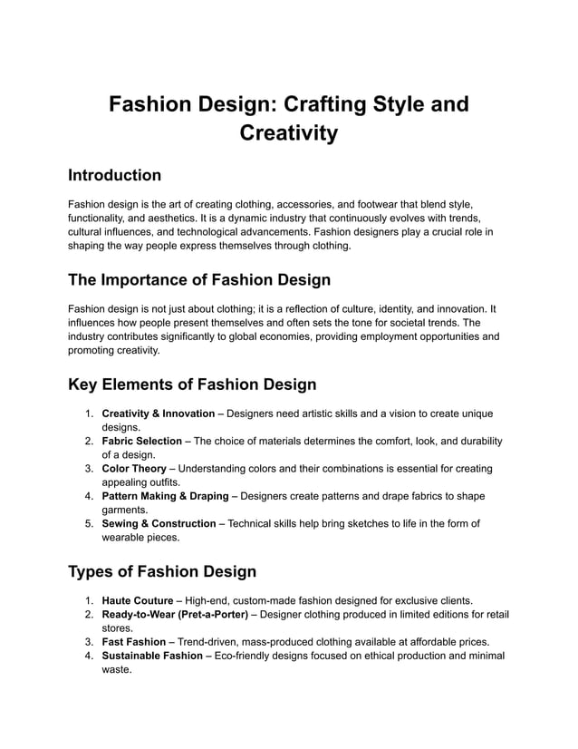Fashion Design: Crafting Style and Creativity | PDF