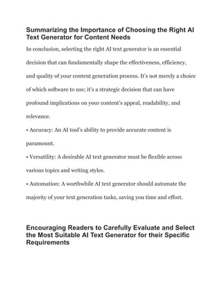 Choosing the Right AI Text Generator for Your Needs | PDF