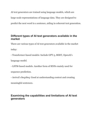 Choosing the Right AI Text Generator for Your Needs | PDF