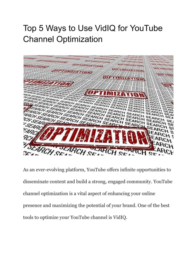 Top 5 Ways to Use VidIQ for YouTube Channel Optimization | PDF