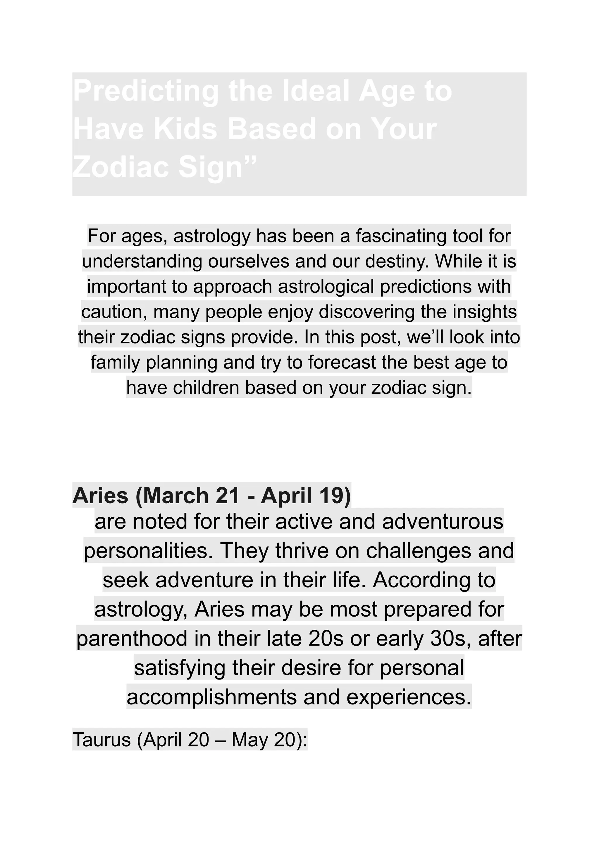 Predicting the Ideal Age to Have Kids Based on Your Zodiac Sign” | PDF
