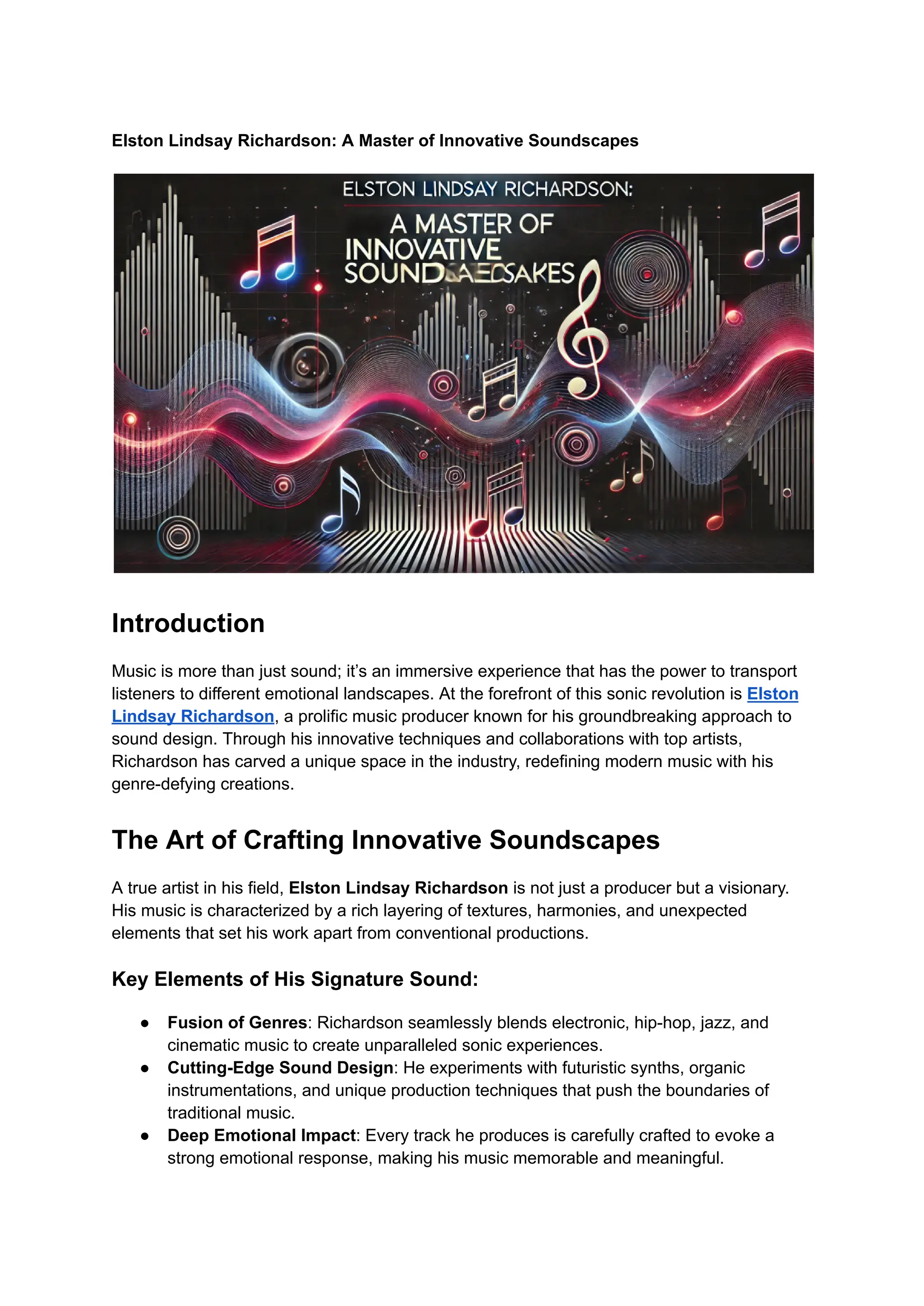The Genius of Elston Lindsay Richardson: Crafting Unique Sound Worlds | PDF
