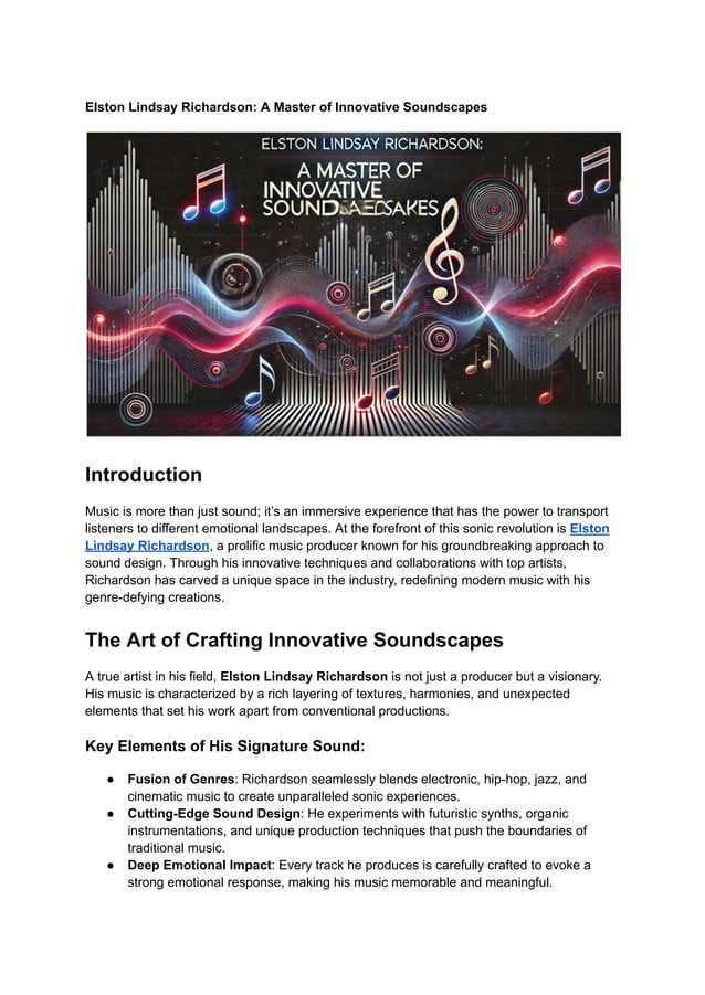 The Genius of Elston Lindsay Richardson: Crafting Unique Sound Worlds | PDF