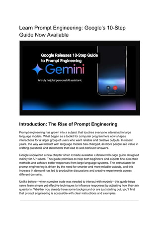 Learn Prompt Engineering: Google’s 10-Step Guide Now Available | PDF