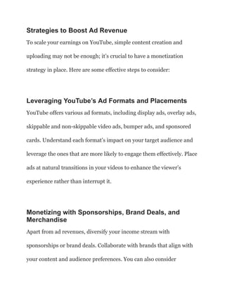 10 Tips and Tricks to Boost Your YouTube Monetization Strategy | PDF