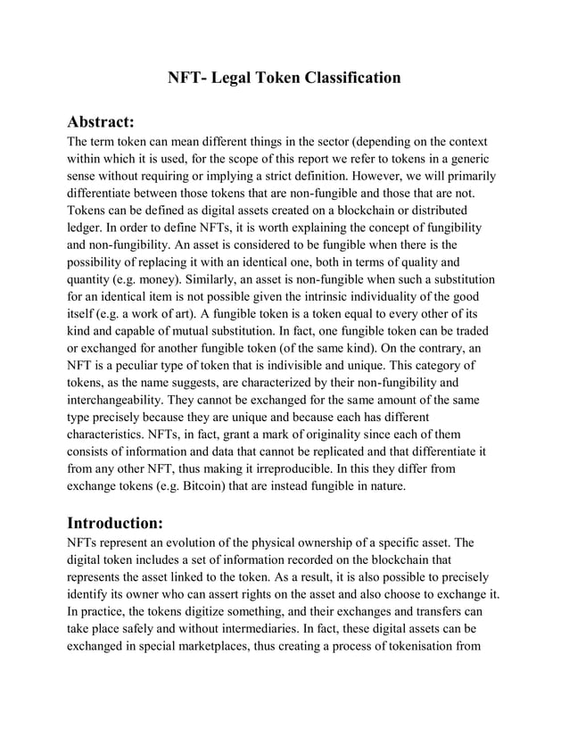 NFT- Legal Token Classification | PDF | Financial Regulation | Economy