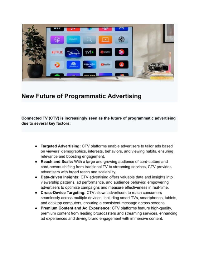 Programmatic Advertising in CTV(Connected TV) | PDF
