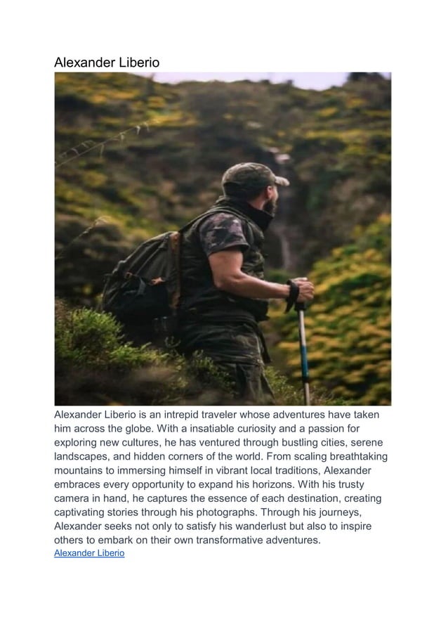Alexander Liberio | PDF | Adventure Travel | Travel Type