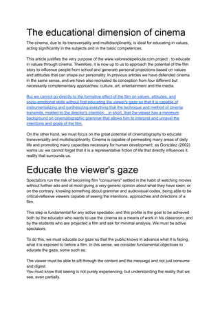The educational dimension of cinema | PDF
