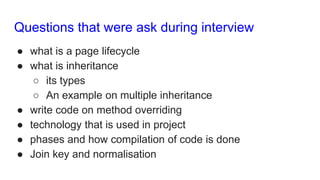 Question that asked in infosys interview | PPTX