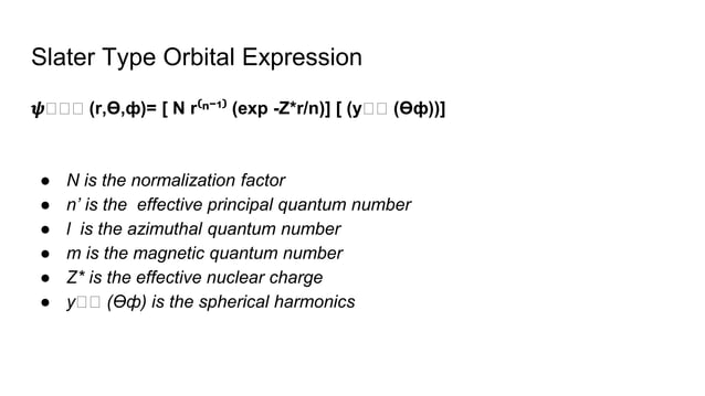 Generate Slater Type Orbitals | PPTX | Chemistry | Science