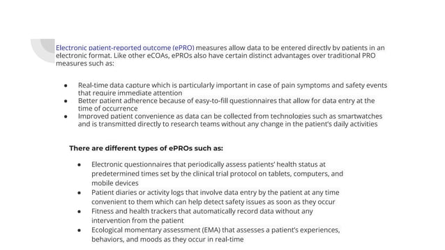 eCOA and ePRO and their use in Clinical trials | PPT