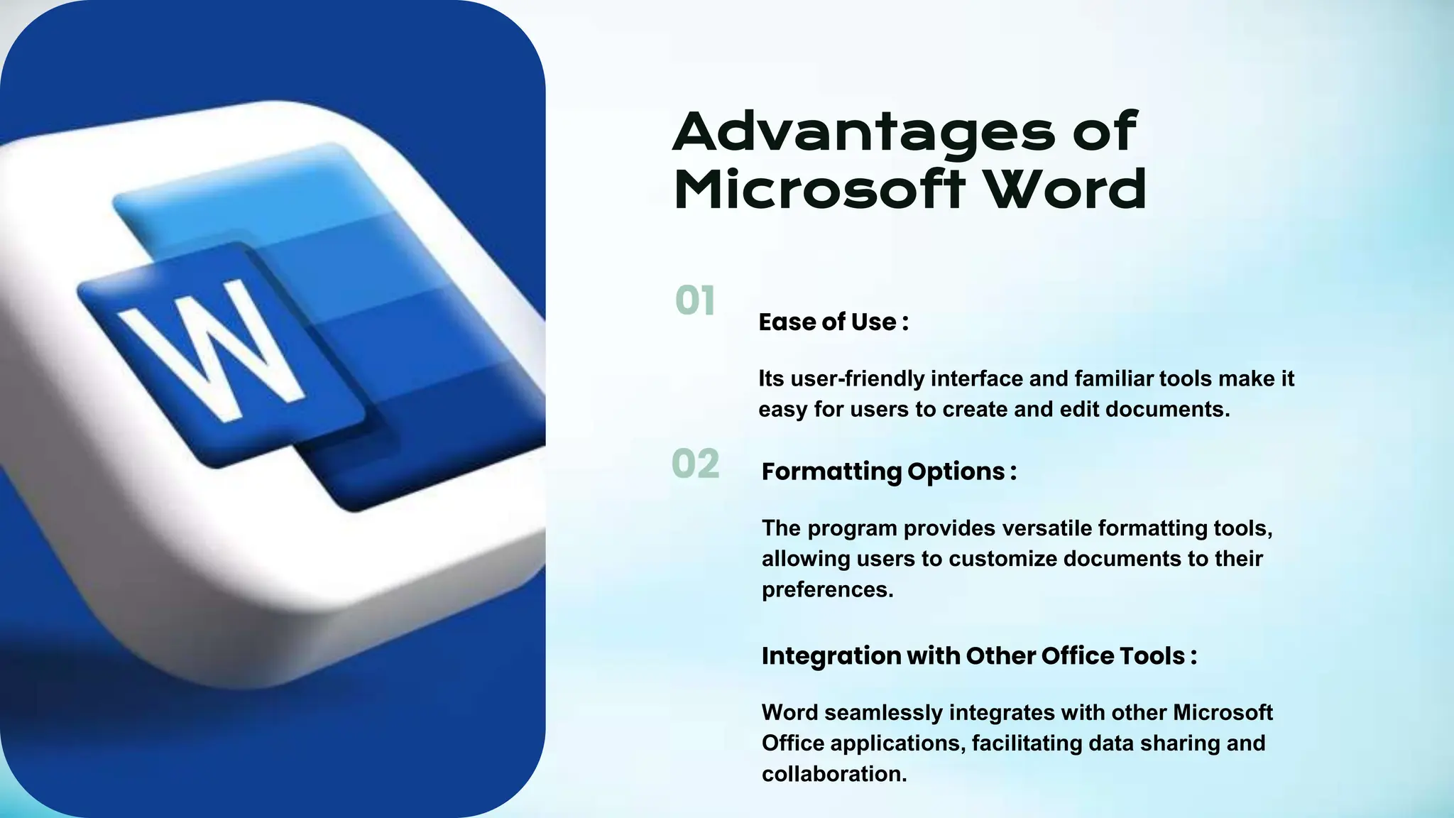 Word: Doc creation & editing. PPT: Slides & visuals. | PPTX