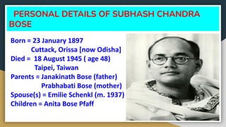 Biography of subhash chandra bose and education details | PPT