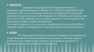 Crop Stimulation models and their uses for optimization of Agricultural ...