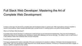 Full Stack Web Developer Mastering the | PPT