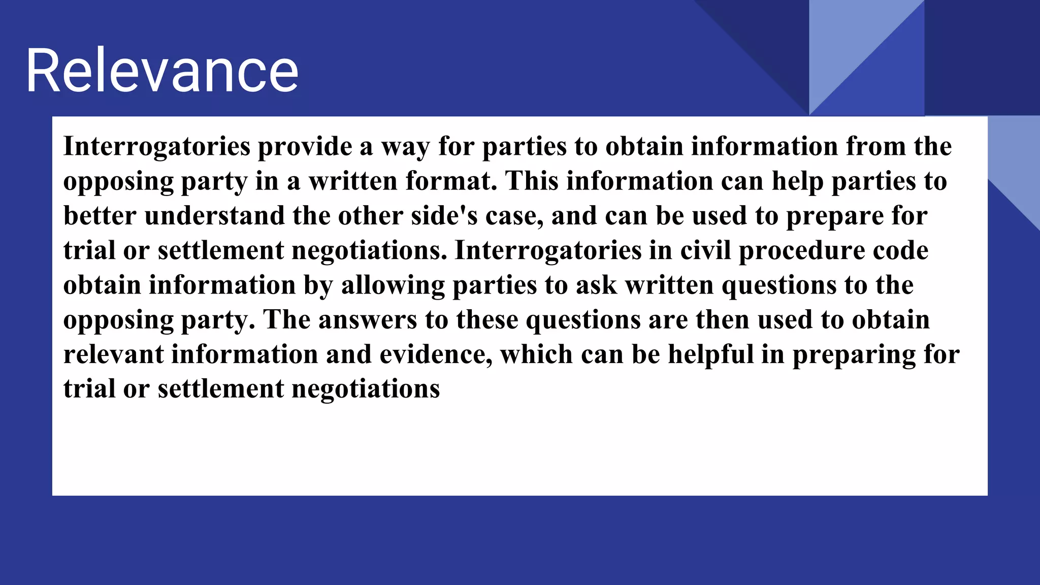 Relevance of Interrogatories in Civil Litigation | PPTX